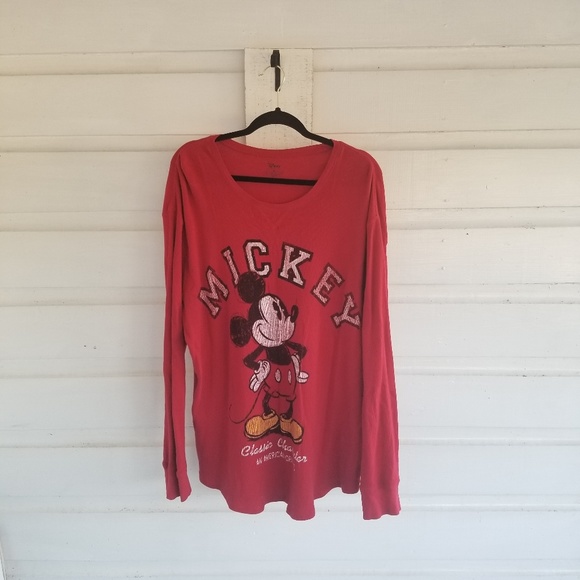 Disney | Tops | Disney Mickey Mouse Red Thermal Long Sleeve Top Xl ...